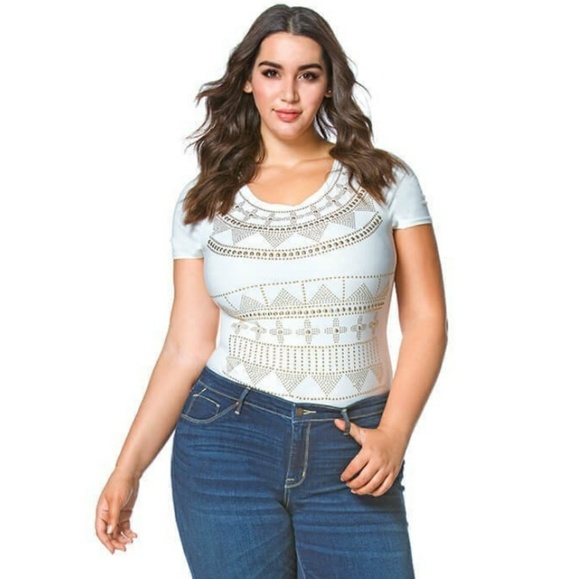 Tops | 1x3x New Plus Size Embellished White Bodysuit | Poshmark